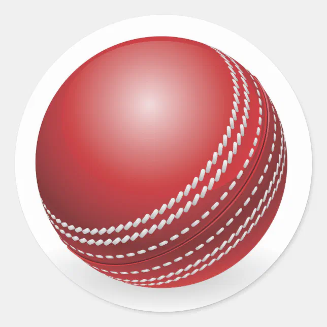 Shiny red traditional cricket ball classic round sticker | Zazzle