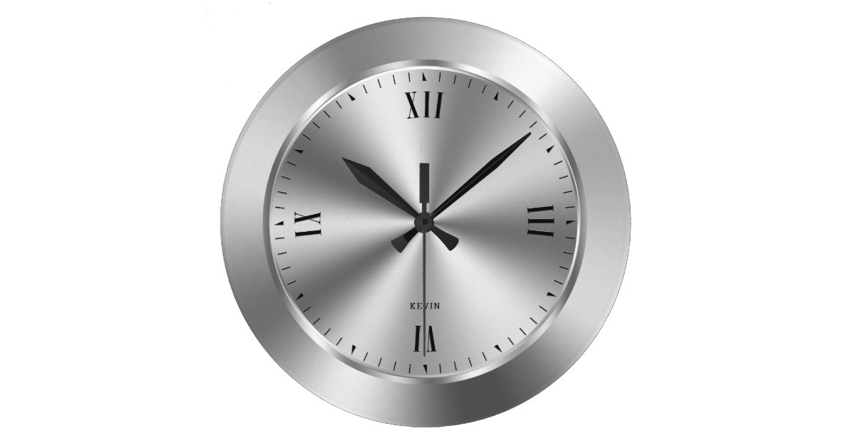 Shiny Silver Stainless Steel Large Clock | Zazzle.com