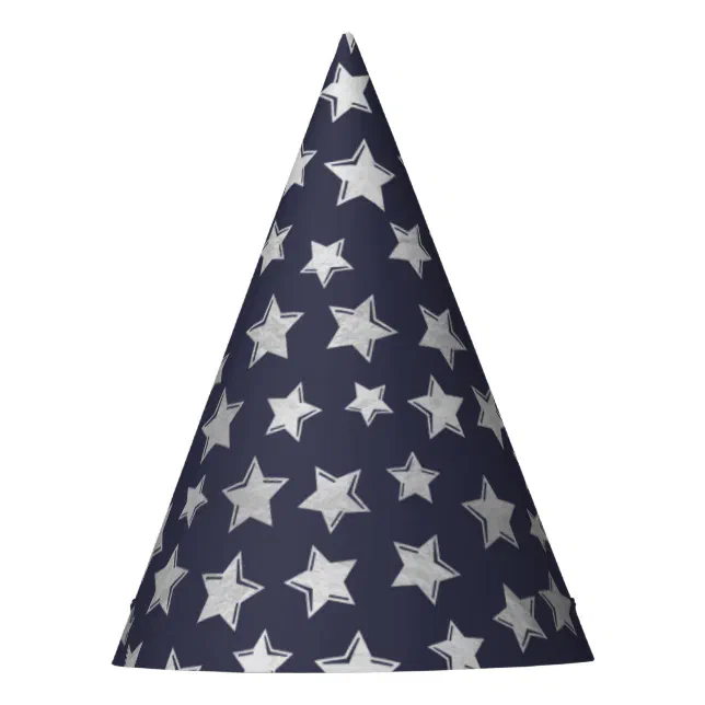 Shiny Silver Stars - Blue Background Party Hat | Zazzle