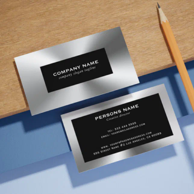 Shiny Silver Tones Stainless Steel Look Business Card | Zazzle