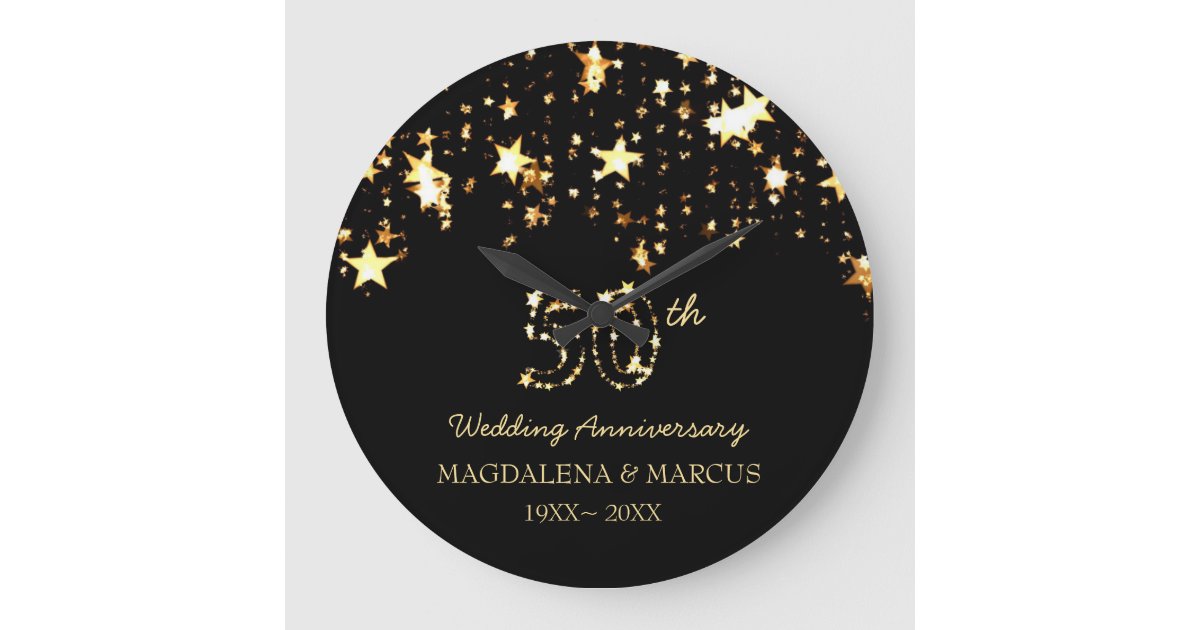 Shiny Stars And Numbers Large Clock | Zazzle