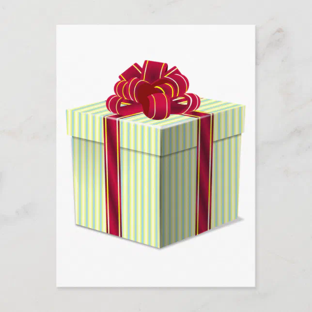 Shiny Striped Gift/Present with Red Bow Ribbon Postcard | Zazzle