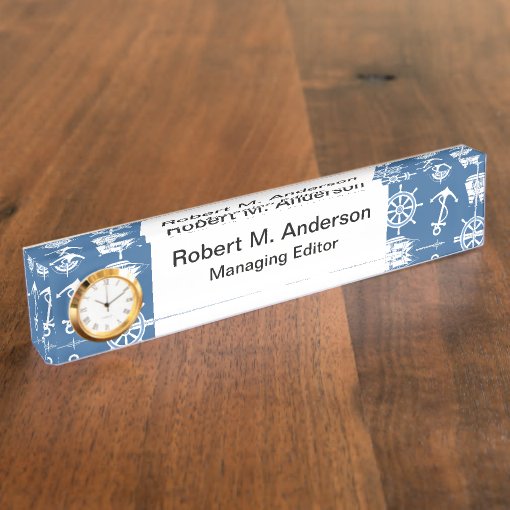 Ship Captain Nautical Blue and White Sailor Name Plate | Zazzle