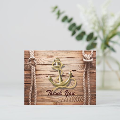 ship dock beach anchor nautical wedding thank you postcard | Zazzle