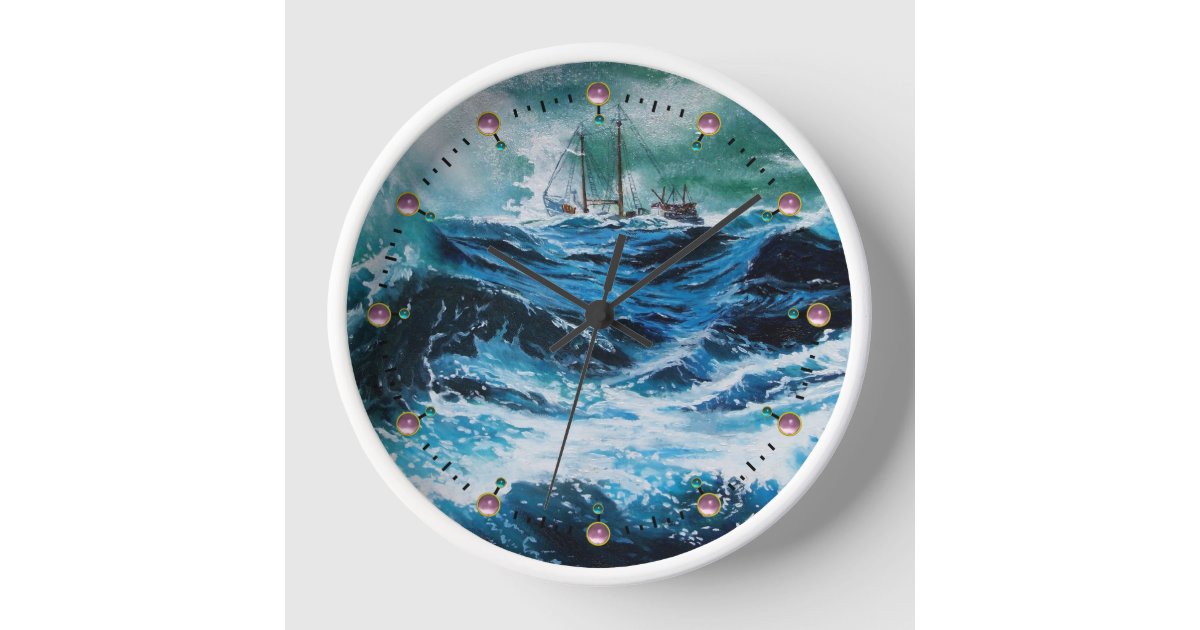 Ship In the Sea in Storm Clock | Zazzle