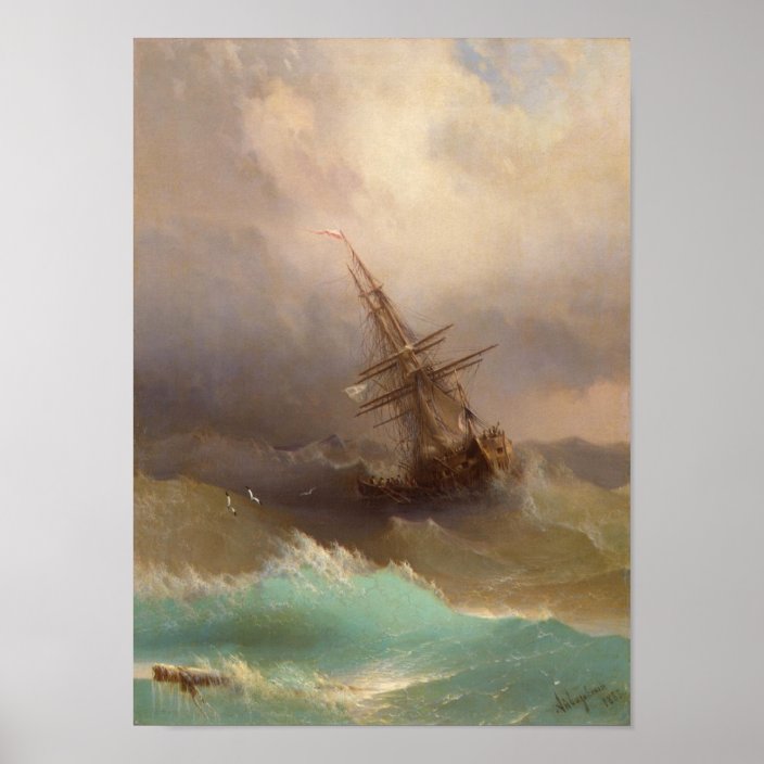 Ship in the Stormy Sea Poster | Zazzle.com