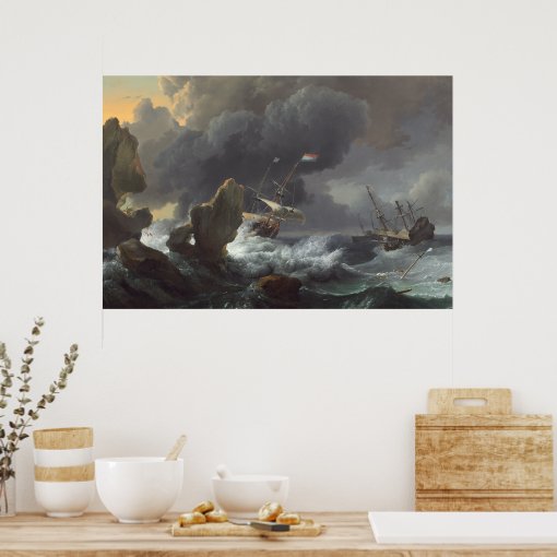 Ships in Distress off a Rocky Coast Poster | Zazzle