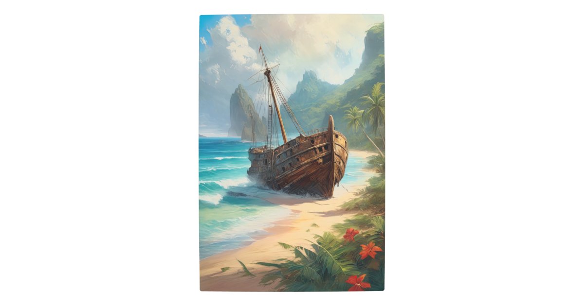 Shipwreck and Tropical Beauty Metal Print | Zazzle