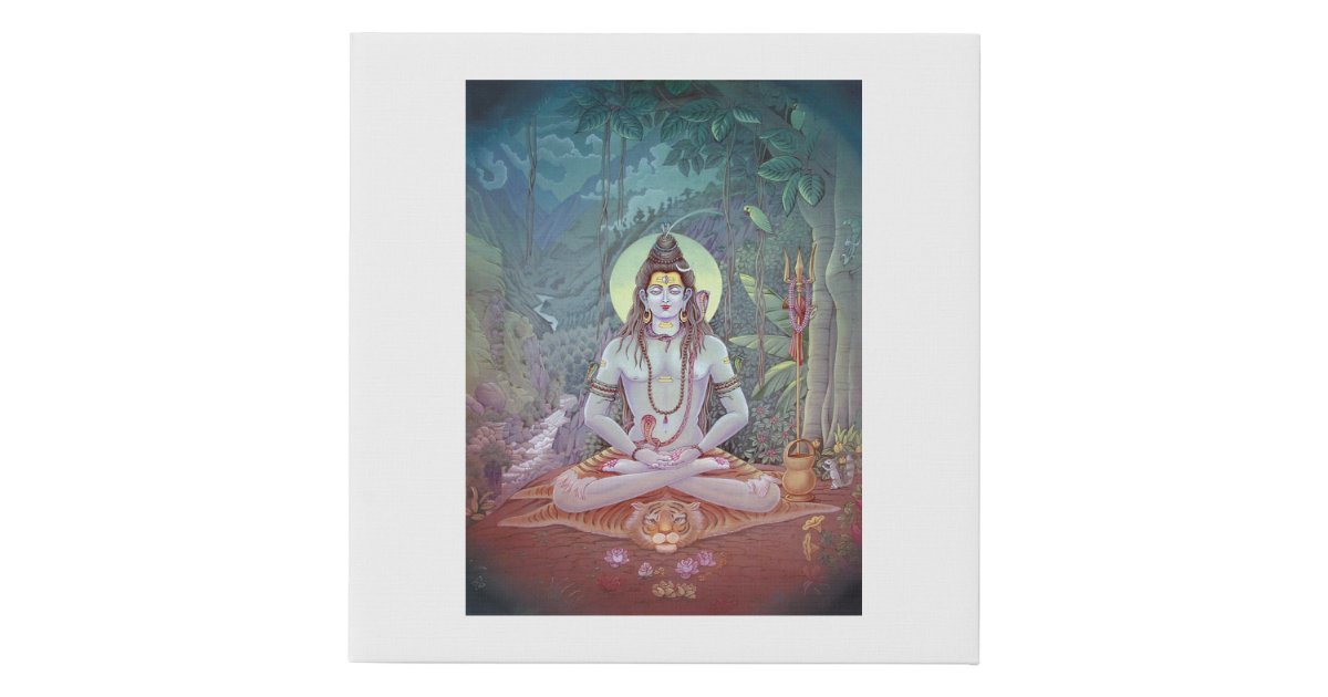 Shiva, known as First Yogi, meditating in forest Faux Canvas Print | Zazzle