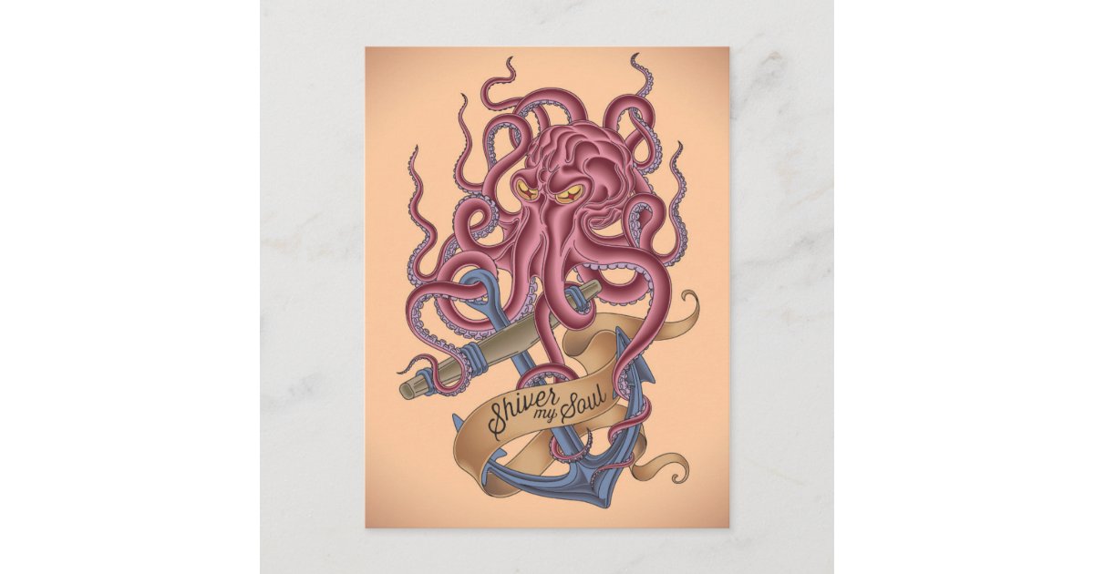 Shiver My Soul | Octopus Tatto Postcard | Zazzle