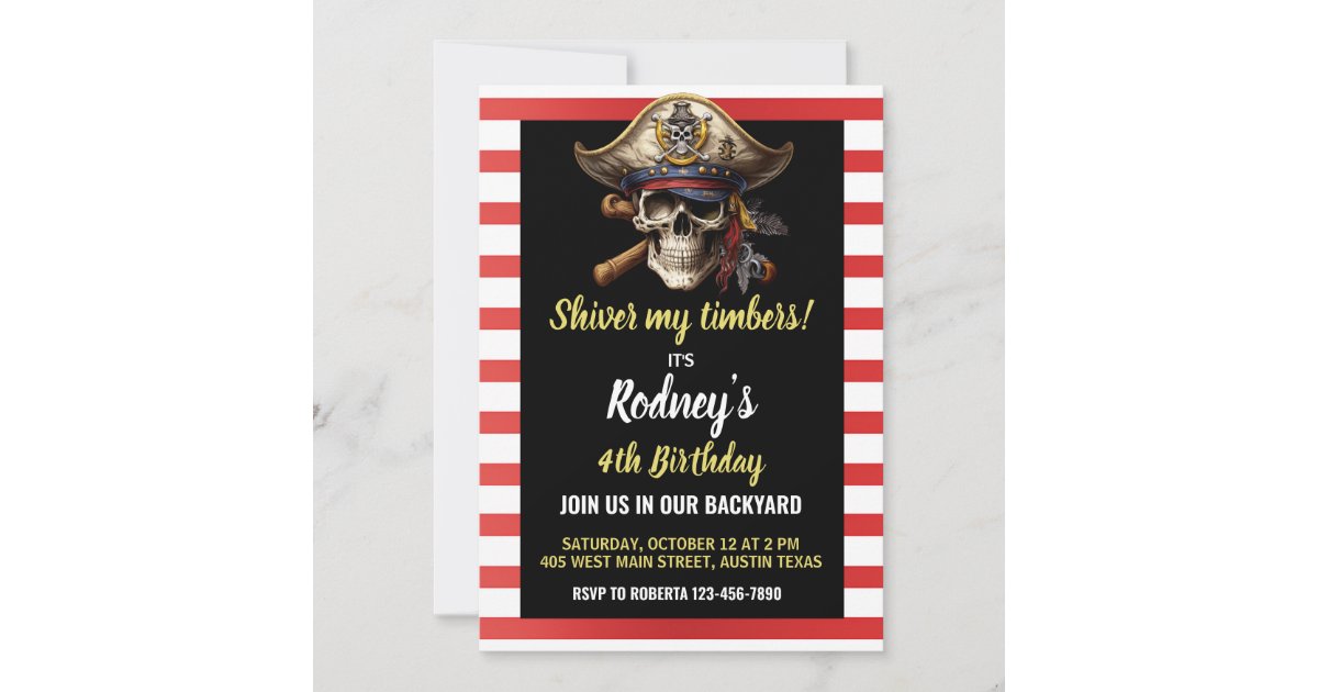 Shiver My Timbers Pirate Theme Birthday Invitation | Zazzle