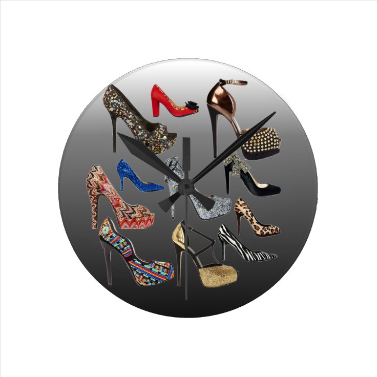 Shoe High Heels Collage Customize Round Clock | Zazzle
