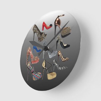 Shoe High Heels Collage Customize Round Clock | Zazzle