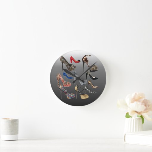 Shoe High Heels Collage Customize Round Clock | Zazzle