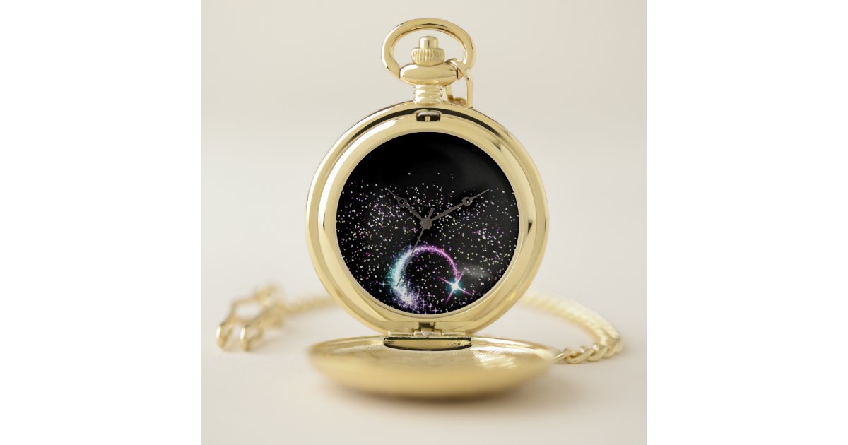Shooting Star Galaxy Space Pocket Watch | Zazzle