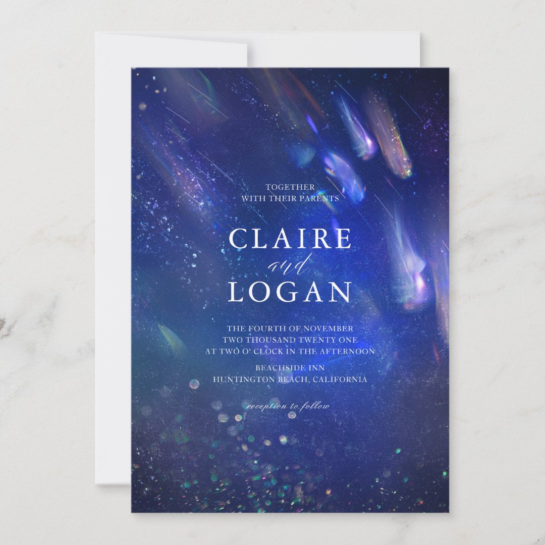 Shooting Stars Celestial Galaxy Wedding Invitation | Zazzle