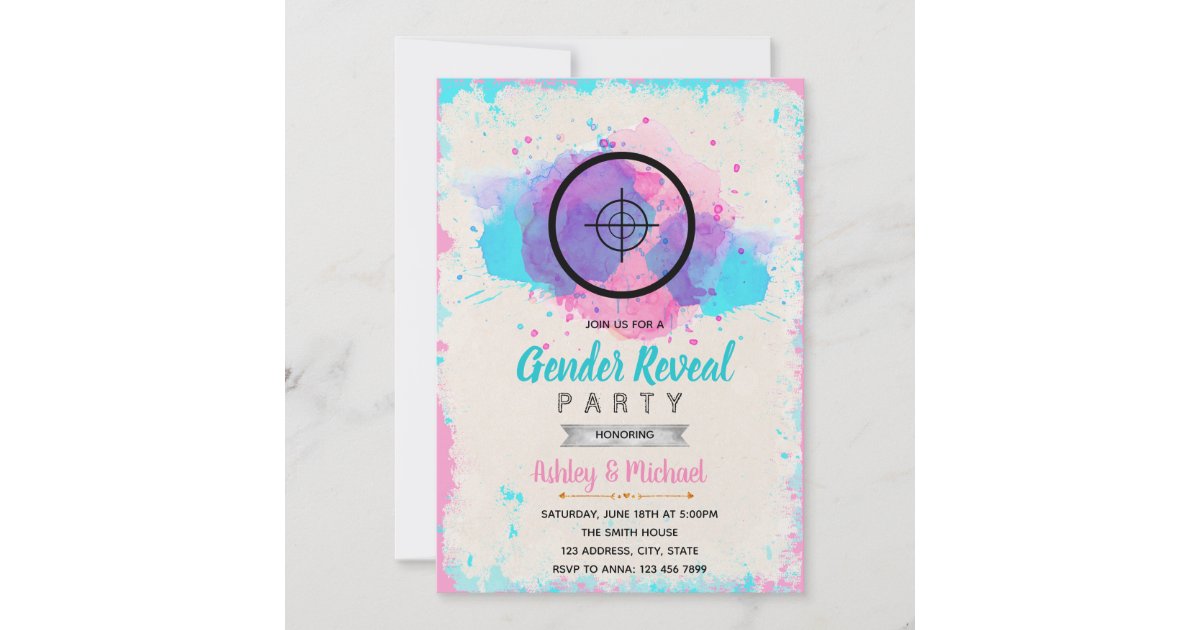 Shooting target gender reveal party invitation | Zazzle