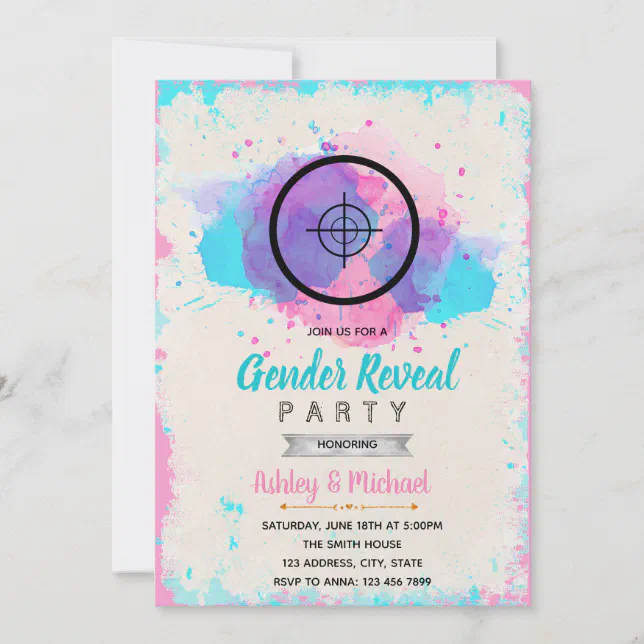 Shooting target gender reveal party invitation | Zazzle