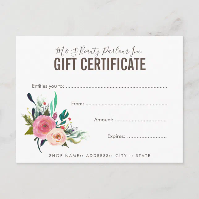 Shop Boutique Salon Gift Certificate Template Postcard | Zazzle