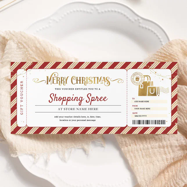 Shopping Day Spree Christmas Gift Ticket Voucher Invitation | Zazzle