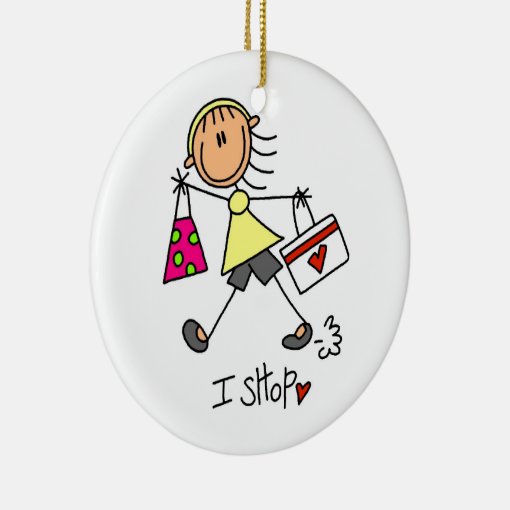 Shopping Stick Figure Ceramic Ornament | Zazzle