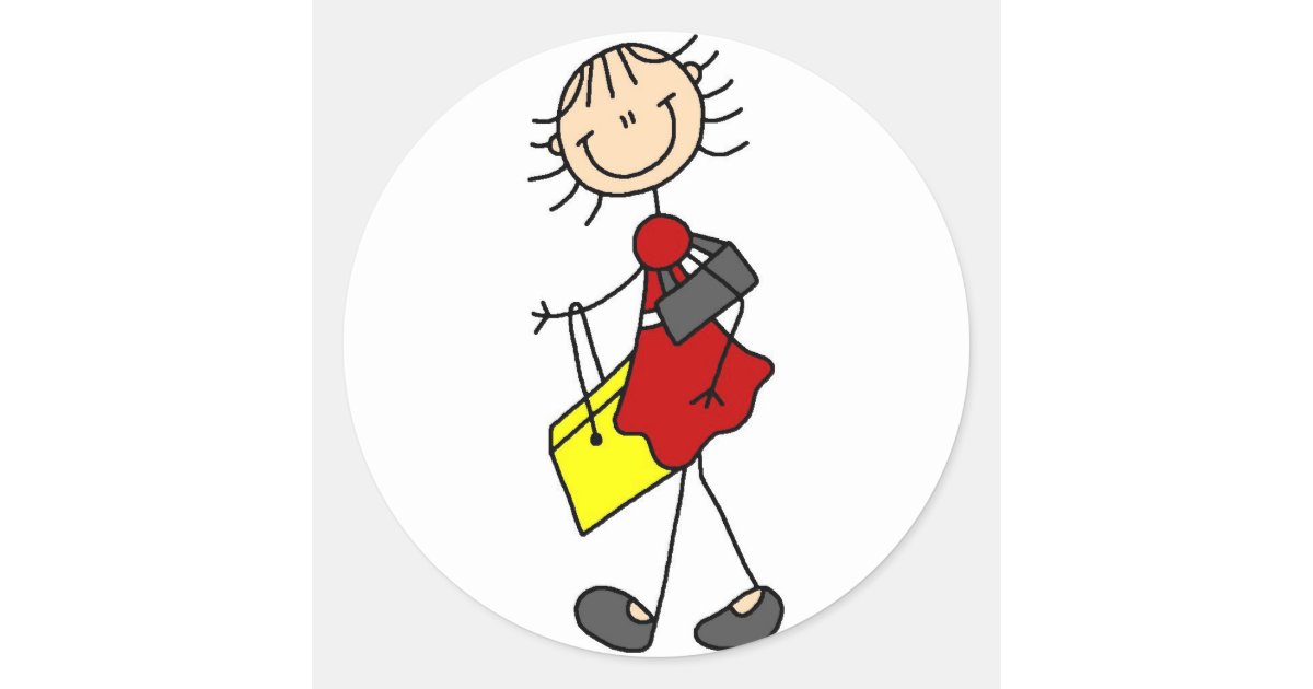Shopping Stick Figure Lady Sticker | Zazzle