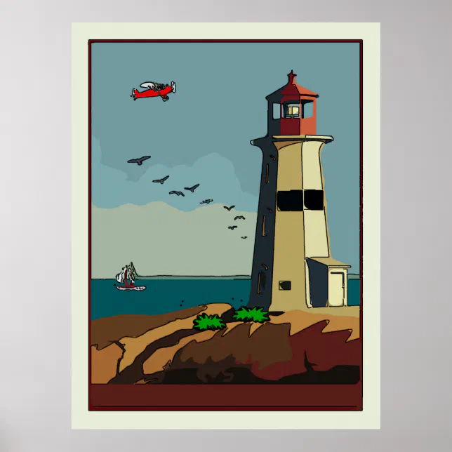 Shore, Lighthouse, Add text Poster | Zazzle