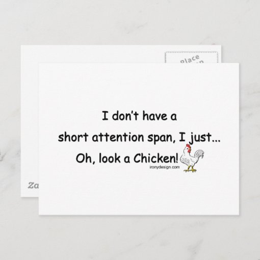 Short Attention Span Chicken Postcard | Zazzle