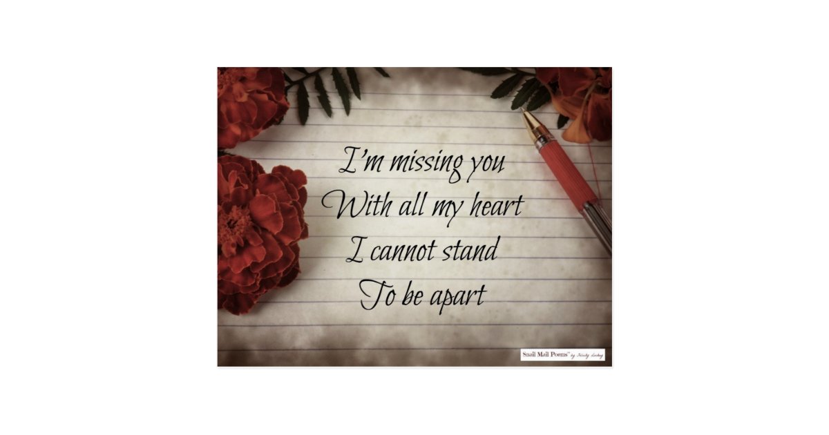 Short I Miss You Poem: Flowers, Paper and Pen Postcard | Zazzle.com