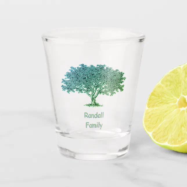 Shot Glass - Family Tree in Green and Blue | Zazzle