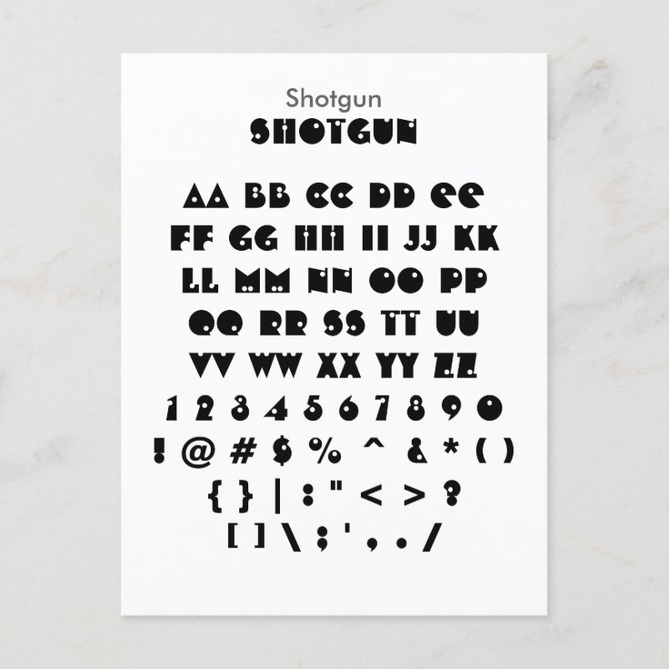 Shotgun - Zazzle Font Sampler Sheet Postcard | Zazzle
