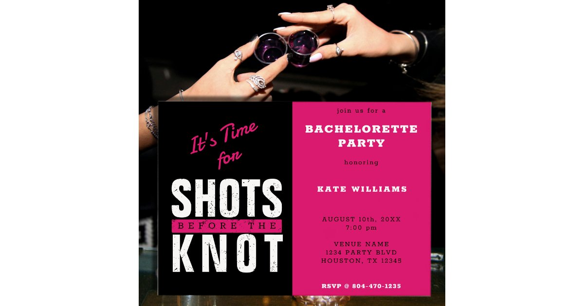 Shots Before the Knot Hot Pink Bachelorette Party Invitation | Zazzle