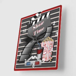 Show Time Movie Theater Square Wall Clock | Zazzle