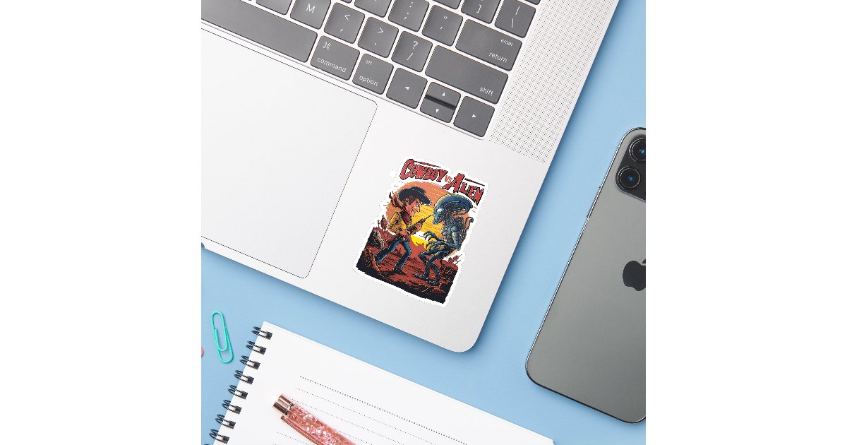 Showdown at Sundown - Cowboy vs. Alien Sticker | Zazzle
