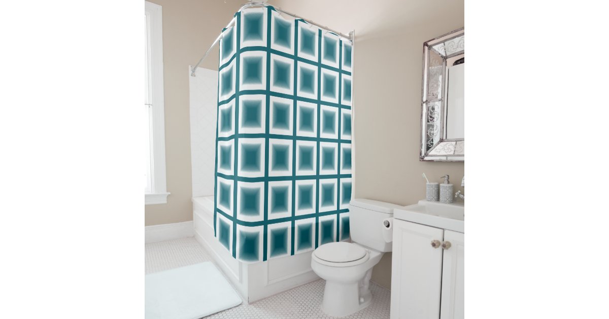 Shower Curtain - Tiled Square Blocks in Cyan | Zazzle