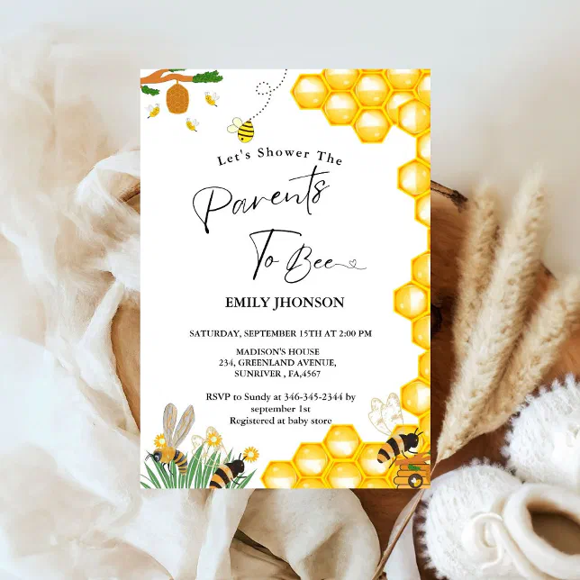 Shower the parents to bee baby shower invitation | Zazzle