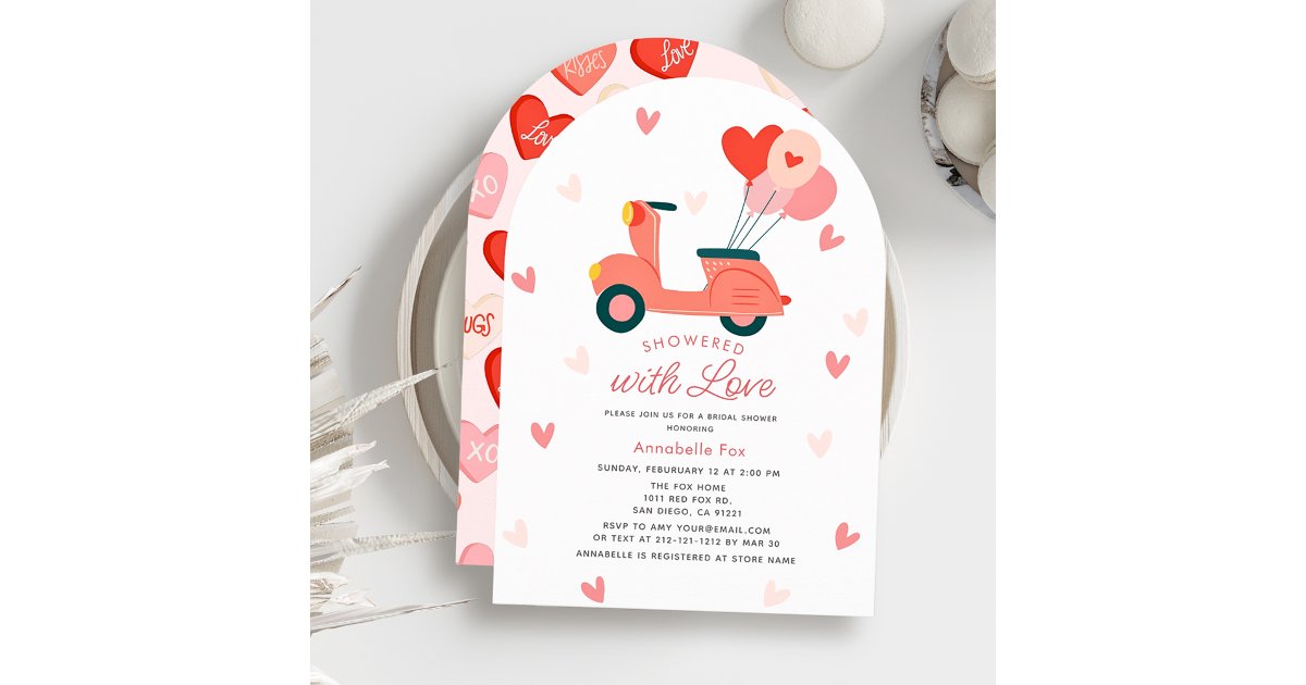 Showered with Love Motor Scooter Bridal Shower Invitation | Zazzle