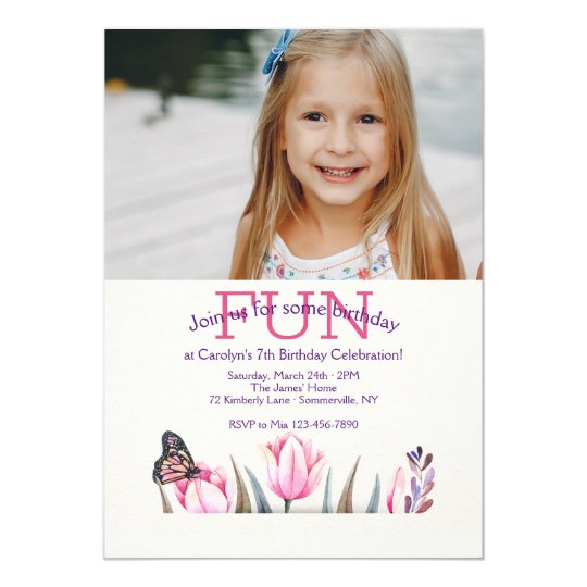 Showy Butterfly Photo Birthday Invitation | Zazzle.com