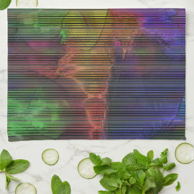 Showy colored spots under deformed stripes lines kitchen towel | Zazzle
