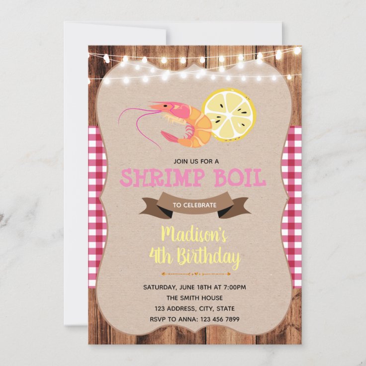 Shrimp boil girl birthday party card | Zazzle