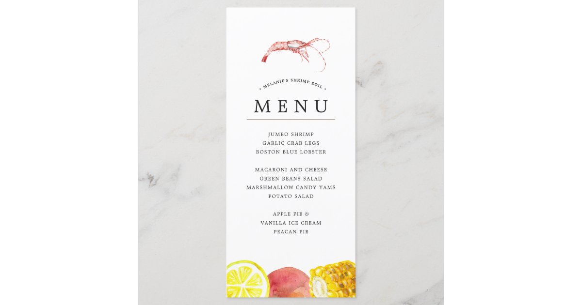 Shrimp Boil | Seafood Boil Themed Grey Menu | Zazzle