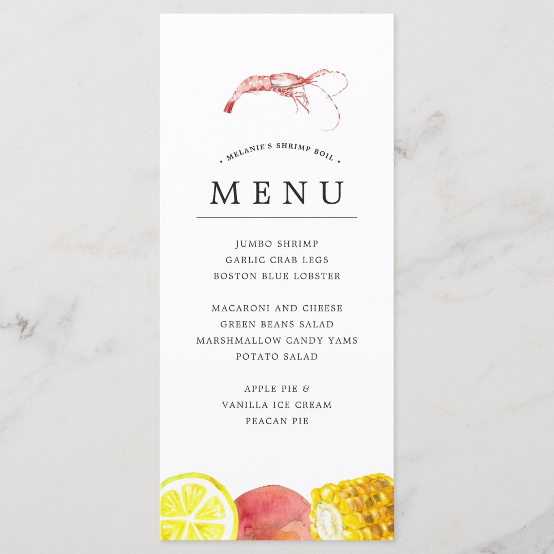 Shrimp Boil | Seafood Themed Menu | Zazzle
