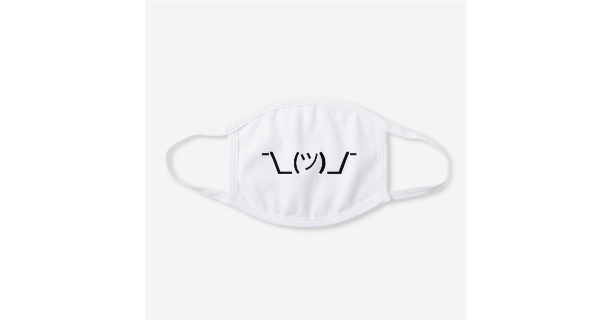 Shrug Unicode Emoticon Black Text Design White Cotton Face Mask | Zazzle