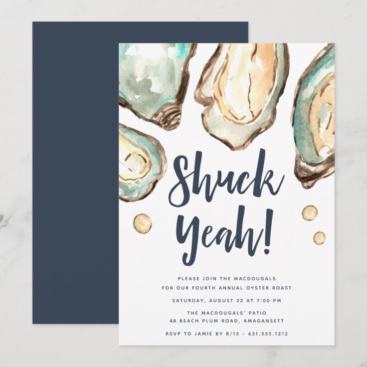 Shuck Yeah | Watercolor Pearl Oyster Party Invitation | Zazzle