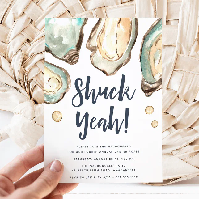 Shuck Yeah | Watercolor Pearl Oyster Party Invitation | Zazzle