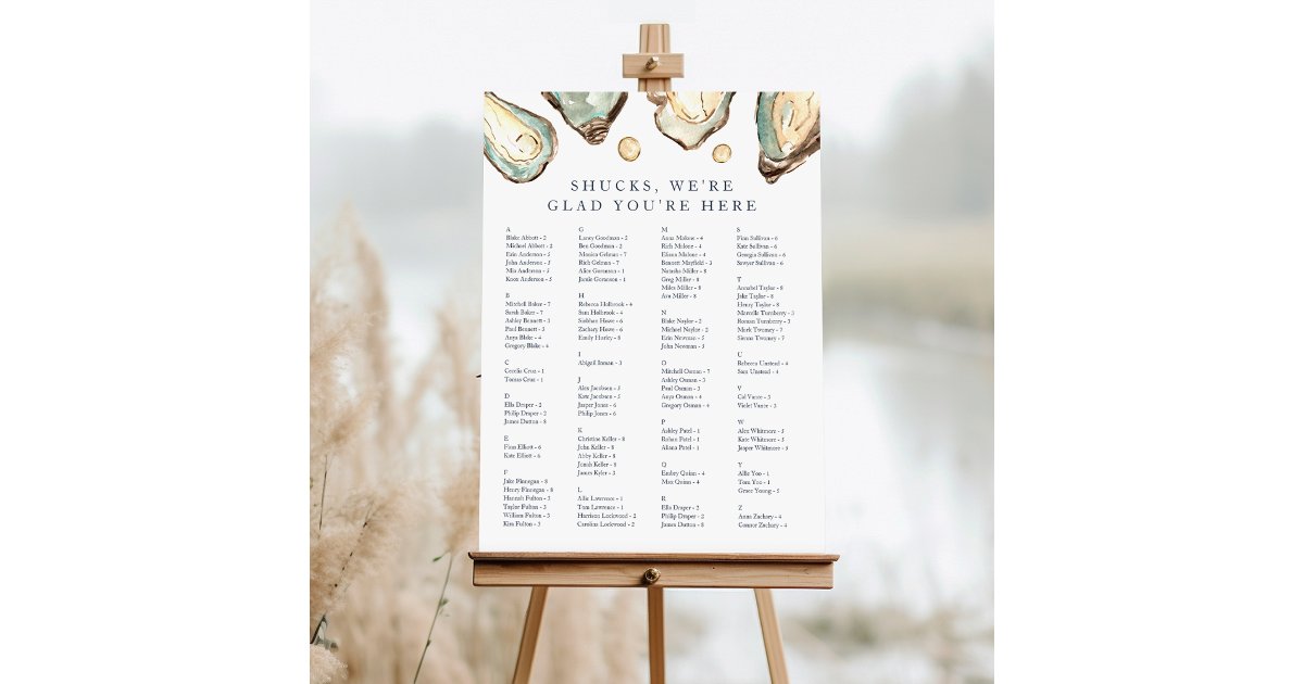 "Shucks" Coastal Oyster Alphabetical Seating Chart Foam Board | Zazzle