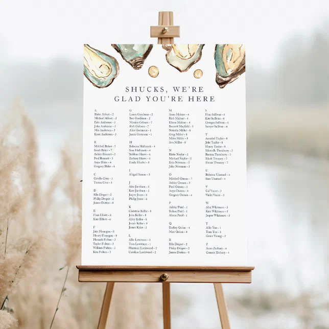 "Shucks" Coastal Oyster Alphabetical Seating Chart Foam Board | Zazzle