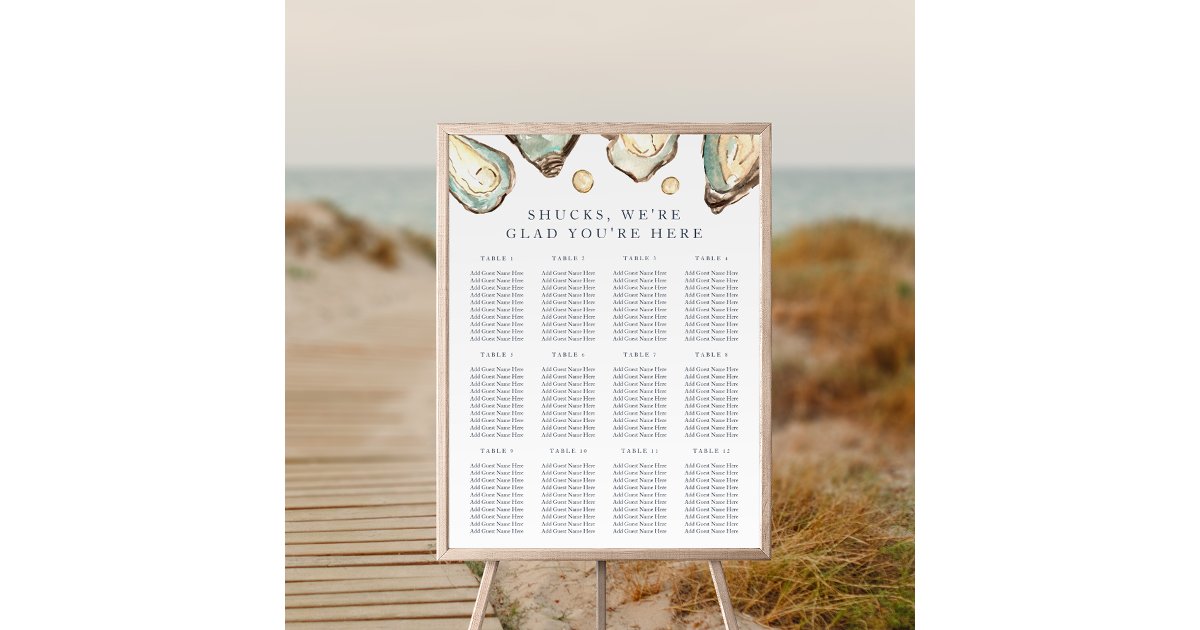 "Shucks" Coastal Oyster Wedding Seating Chart | Zazzle