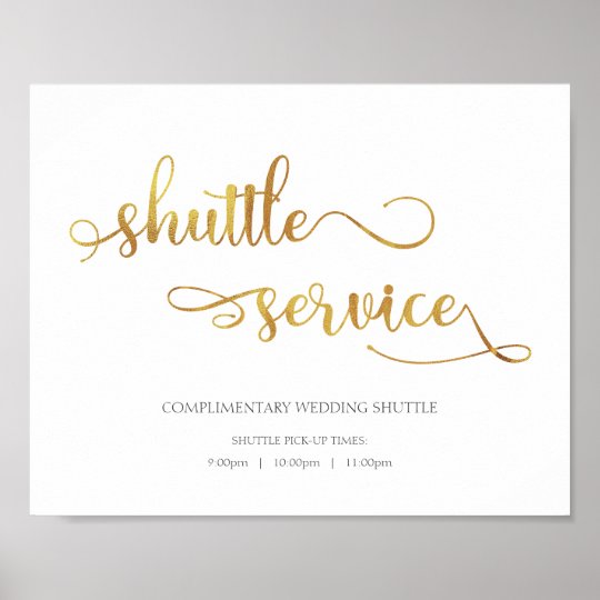 Shuttle service gold White Wedding Sign | Zazzle.com