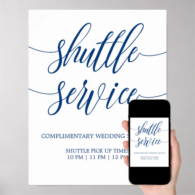 Shuttle Service Wedding Sign Navy Blue Calligraphy | Zazzle